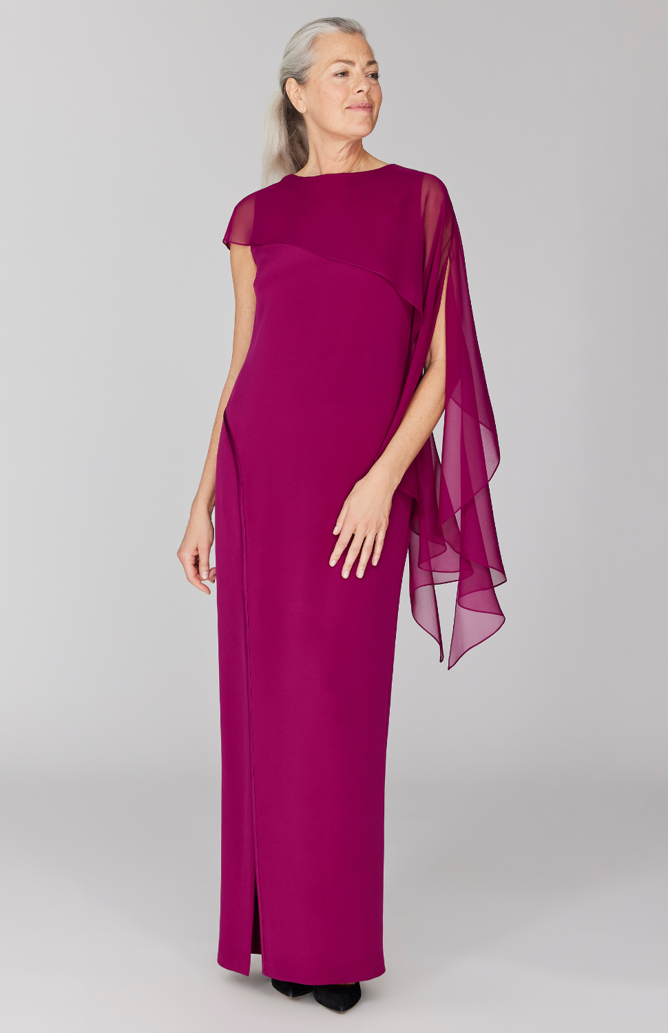 Silk Gown w/ Asymmetric Chiffon Overlay and Satin Bias Slit – Cureté Collections